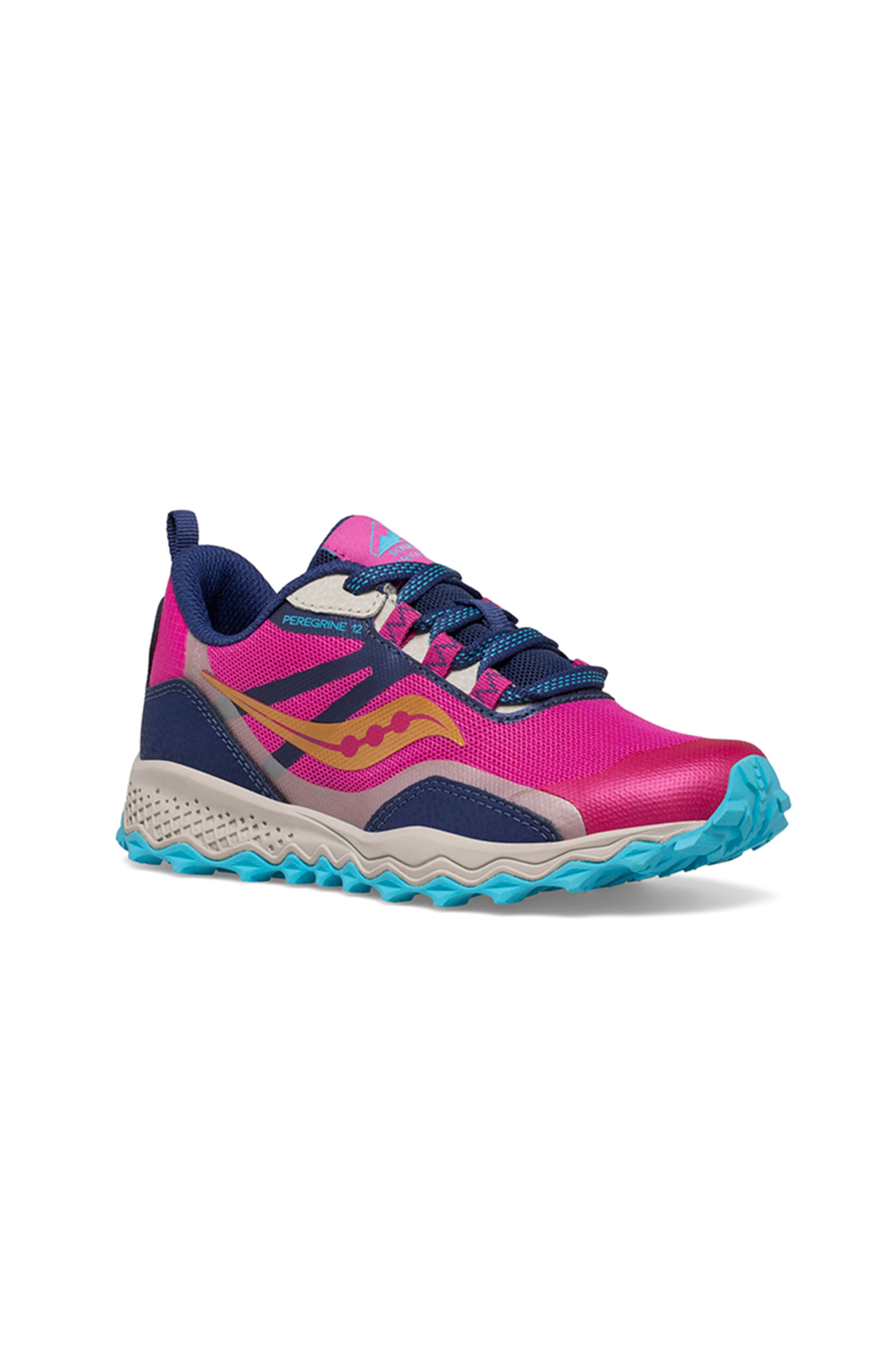 Kids Peregrine 12 Shield Navy Pink Turquoise Trail Running Shoe | Kids ...